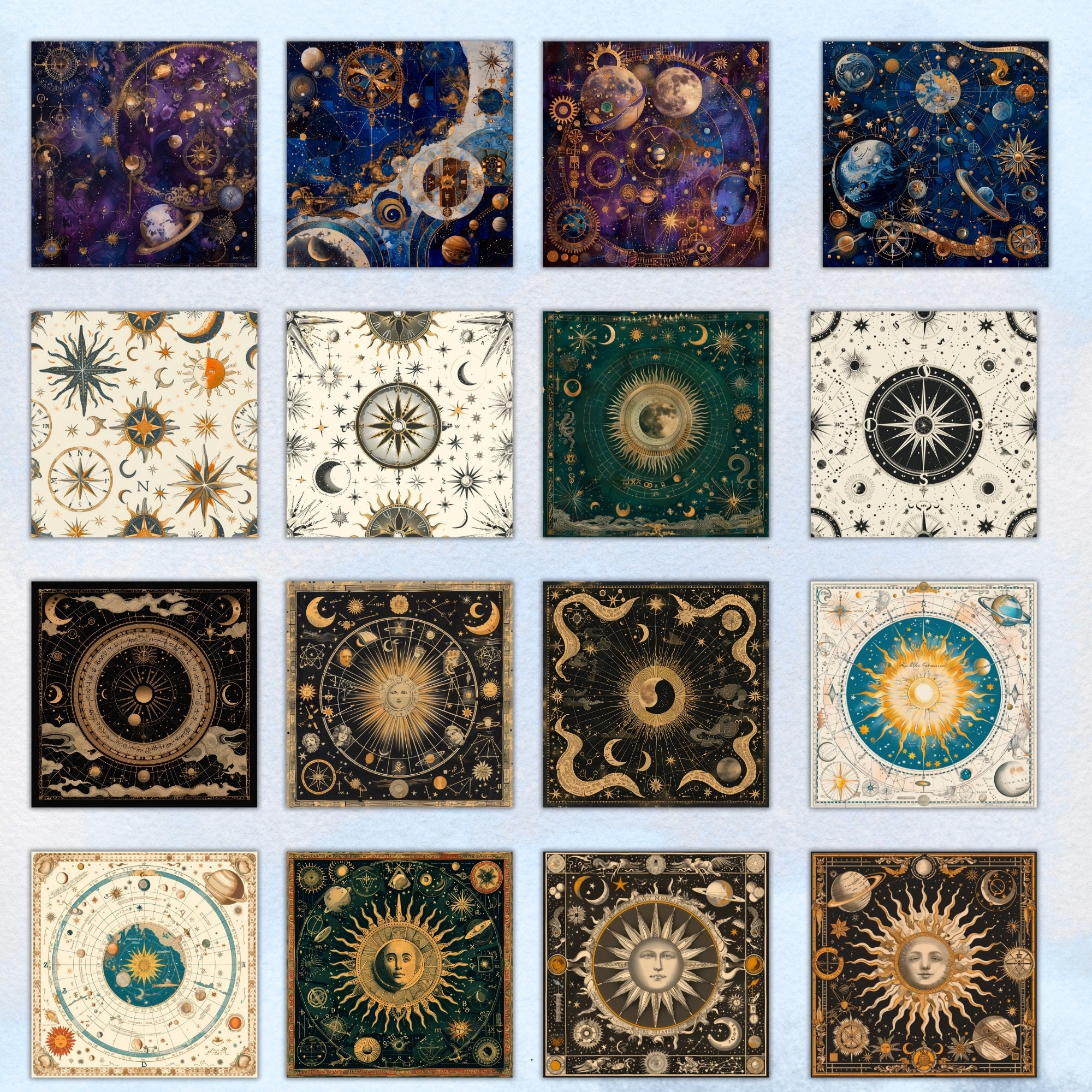 Mystical Galaxy Digital Paper, Download Moon Printable Scrapbook Paper ...