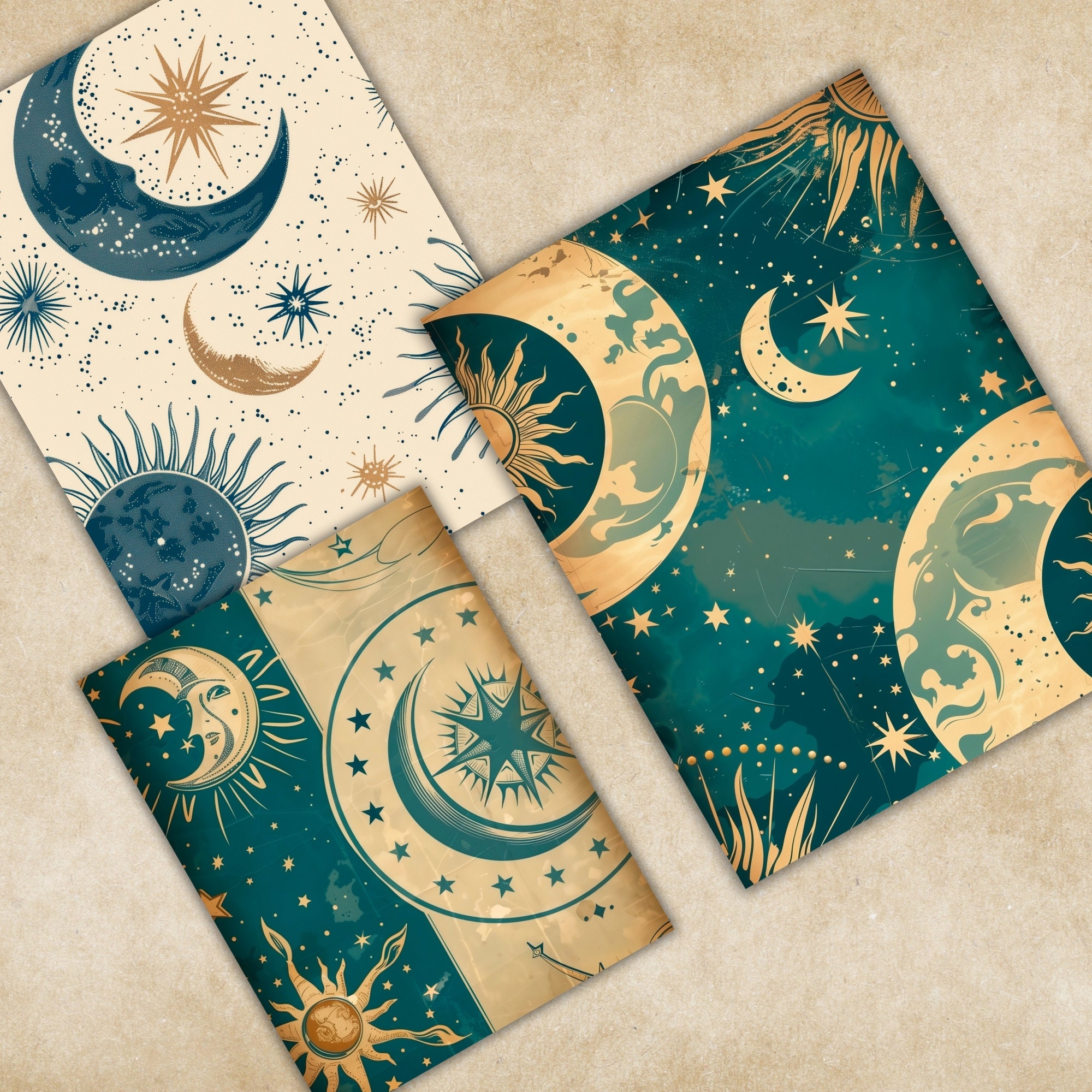 Vintage Celestial Paper Digital Download Magic Printable Scrapbook ...
