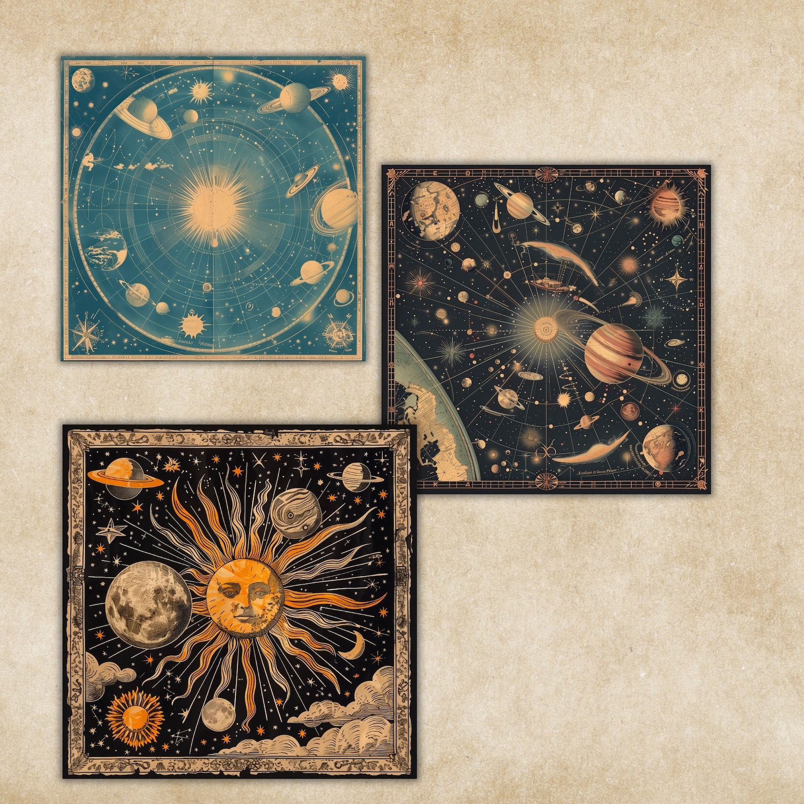 Sun Moon Pages, Star Collage Sheet, Mystical Download, Printable Galaxy ...