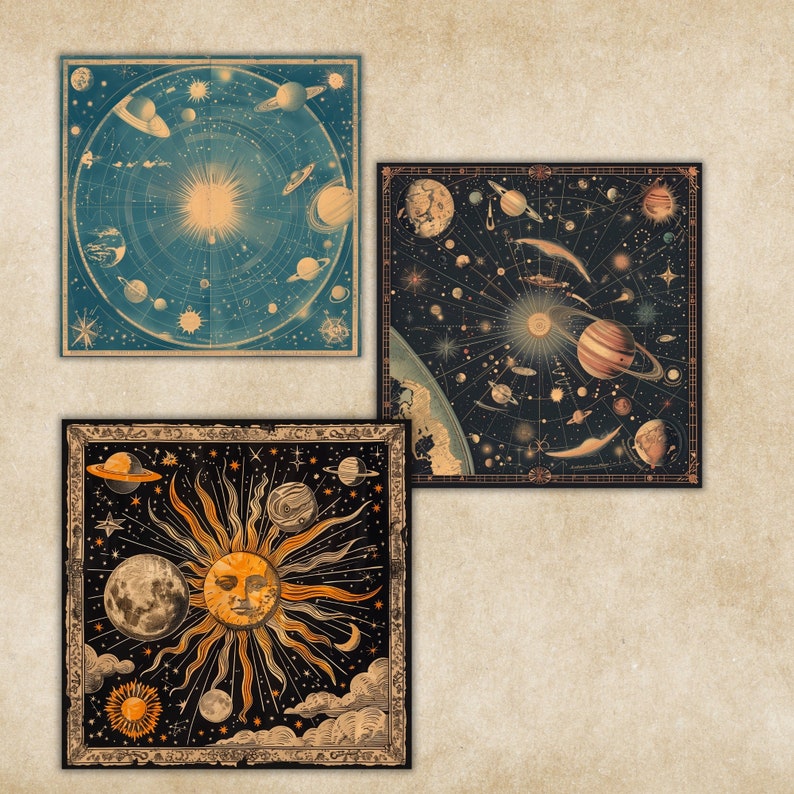 Sun Moon Pages, Star Collage Sheet, Mystical Download, Printable Galaxy ...