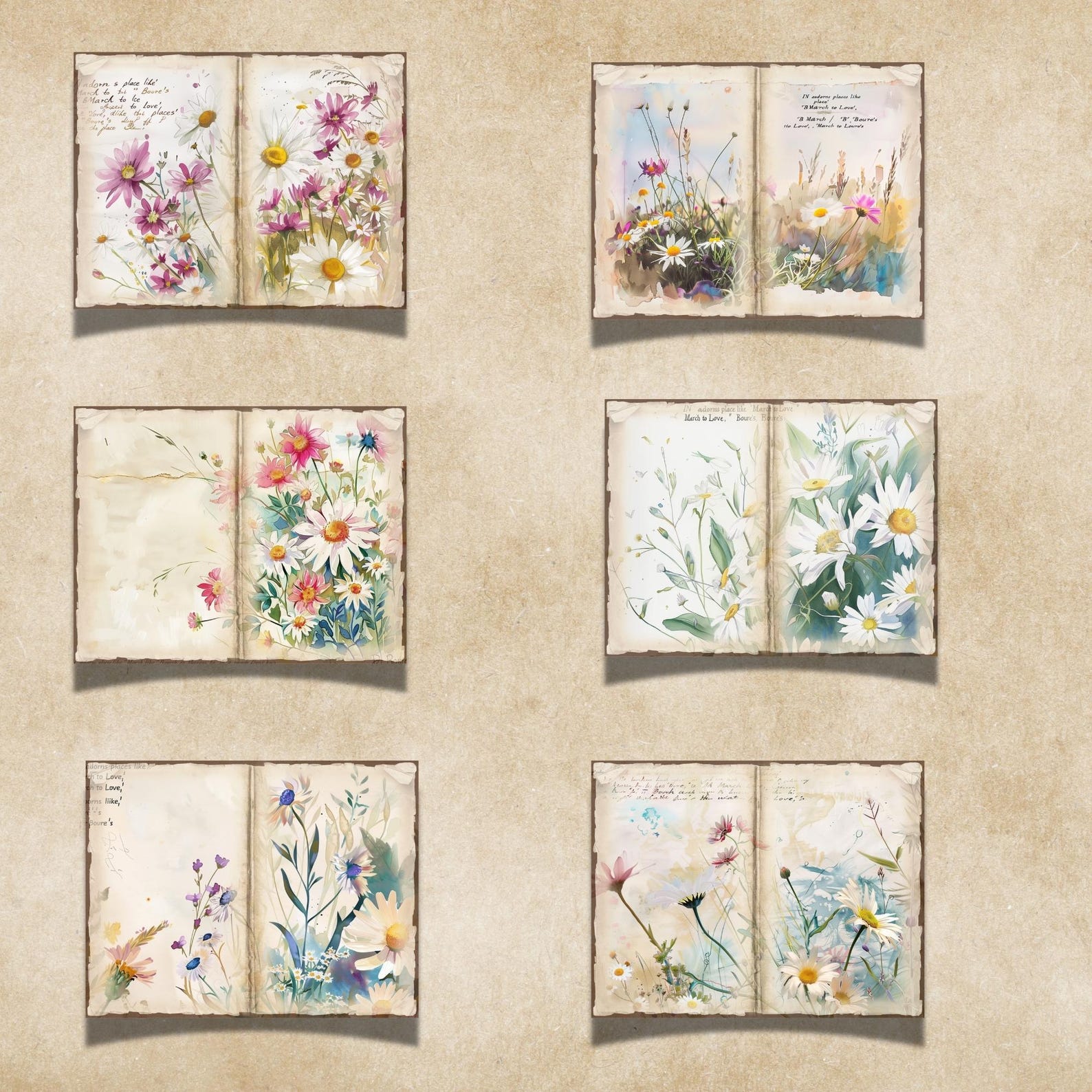 Daisy Junk Journal Pages, Daisy Ephemera, Printable Paper for Junk ...