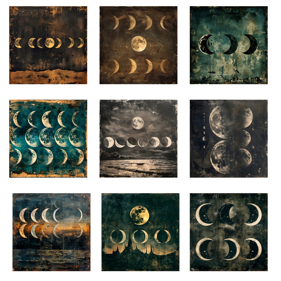 Magical Moon Phase Printable,shabby Chic Digital Paper Pack,moon Phases ...