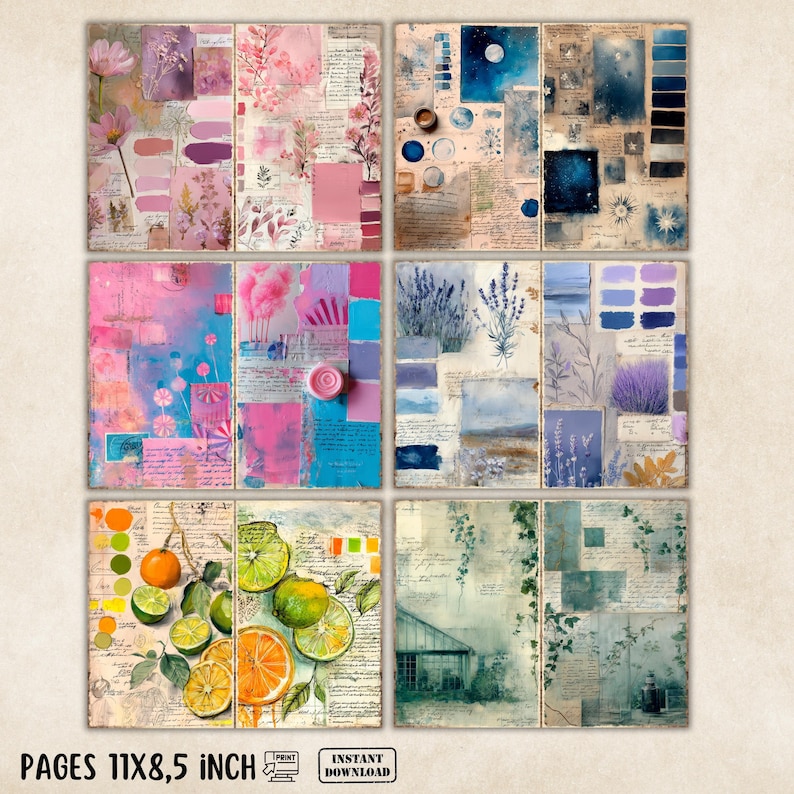 Paint Swatch Junk Journal Folio Kit, Vintage Ledger, Scrapbook Kit, Art ...