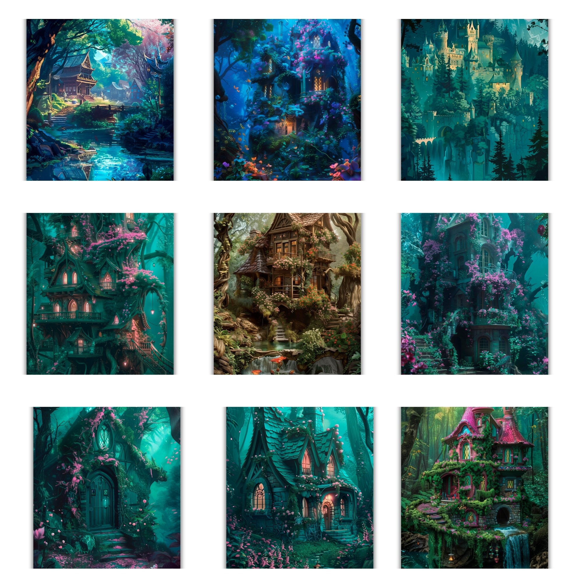 Enchanted Abode Digital Paper, Printable Fairy Castle Background ...