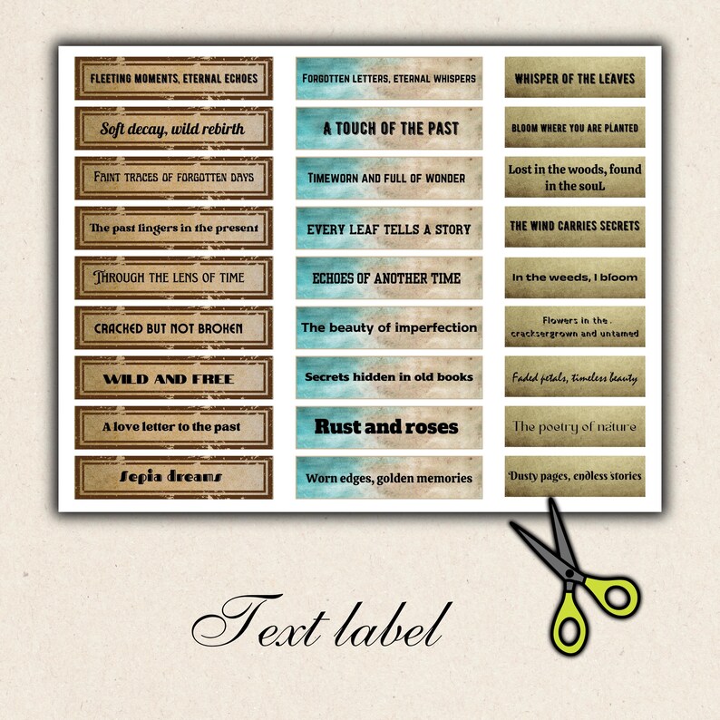 Grunge Junk Journal Folio Kit, Text Label Printable Word Tag ...