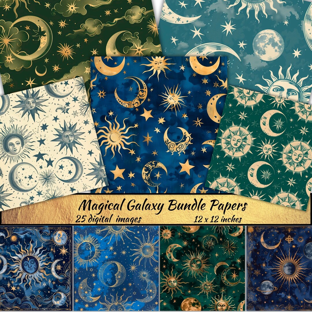 Magical Galaxy Bundle Papers, Celestial Scrapbook Collection, Starry ...