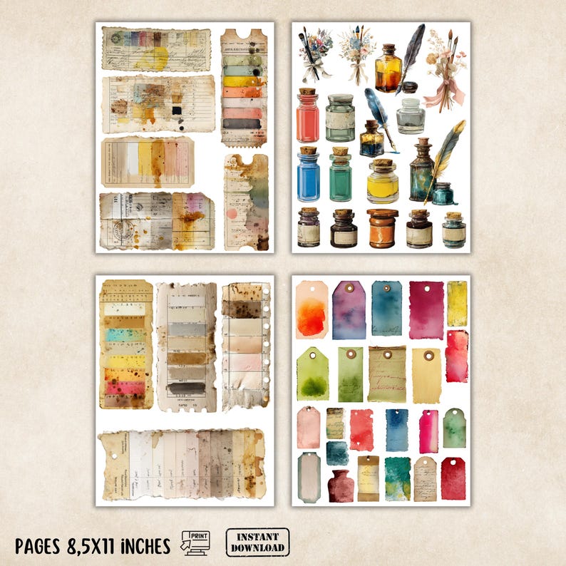 Paint Swatch Junk Journal Folio Kit, Vintage Ledger, Scrapbook Kit, Art ...