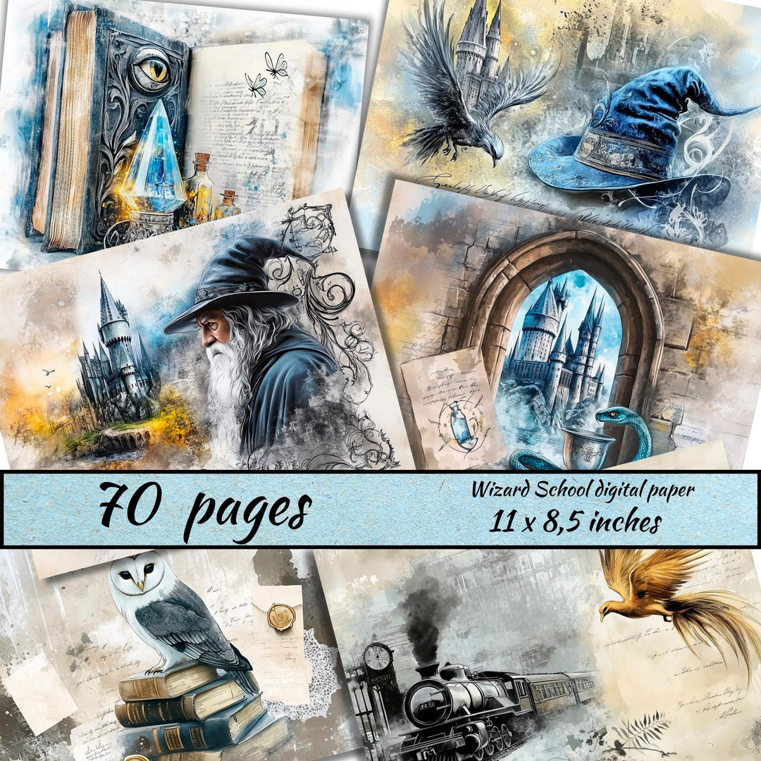 Wizard School Digital Paper, School of Magic Junk Journal Pages ...