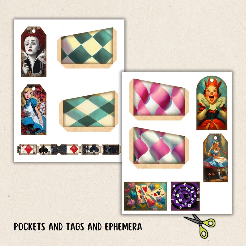 Alice in Wonderland Folio KIT, Tags and Ephemera, Shabby Chic Junk ...