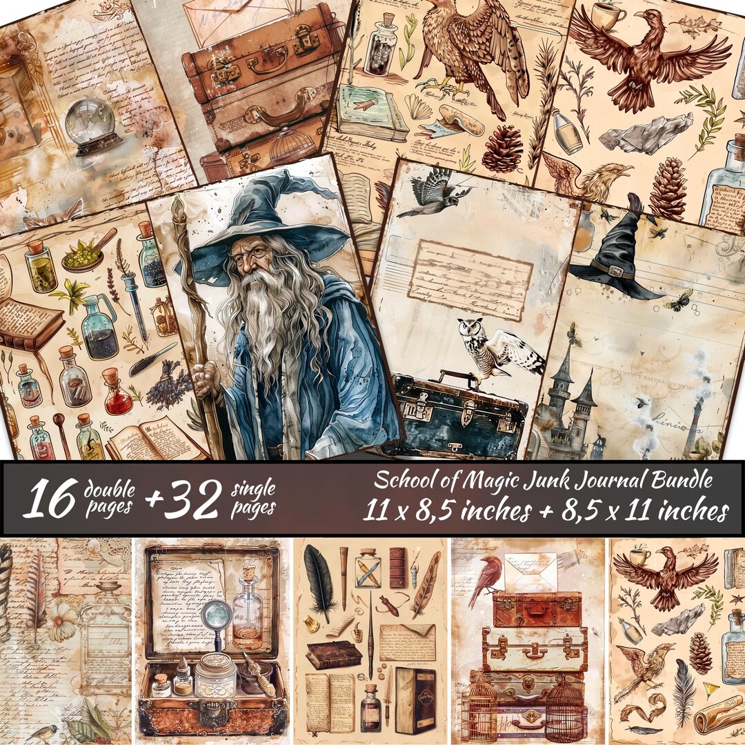 Wizard School Junk Journal Kit, Printable Magic School Digital Paper ...
