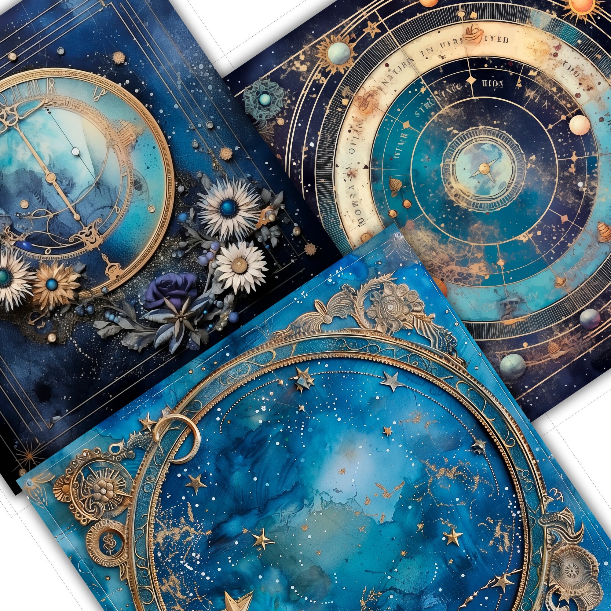 Magical Galaxy Digital Paper, Download Zodiac Printable Scrapbook Paper ...