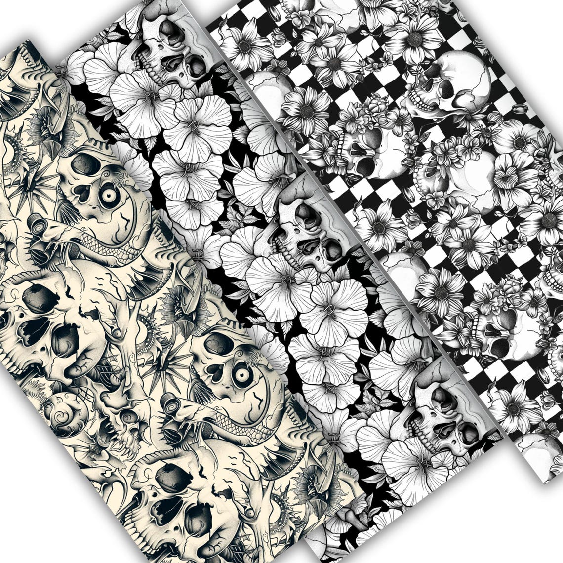 Tattoo Seamless Digital Pattern , Tattoo Themed Patterns, Skull ...
