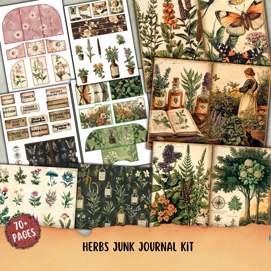 Herbs Junk Journal Kit, Vintage Journal Ephemera, Herbalist Collage ...