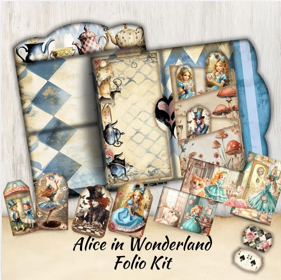 Alice in Wonderland Folio Kit, Tags and Ephemera, Printable Folio ...