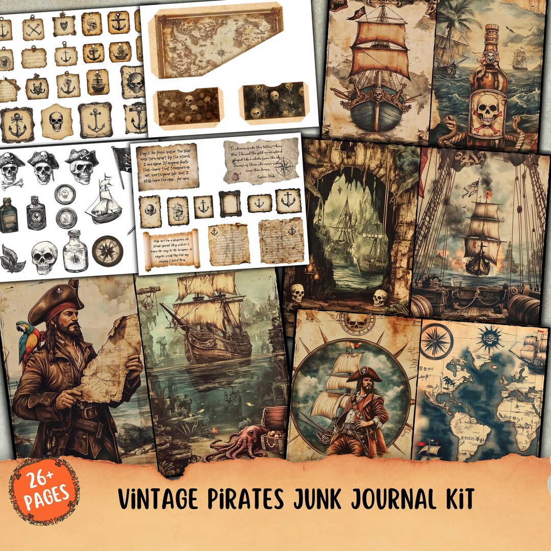 Vintage Pirates Junk Journal Kit, Nautical Junk Journal, Pirates Ship ...