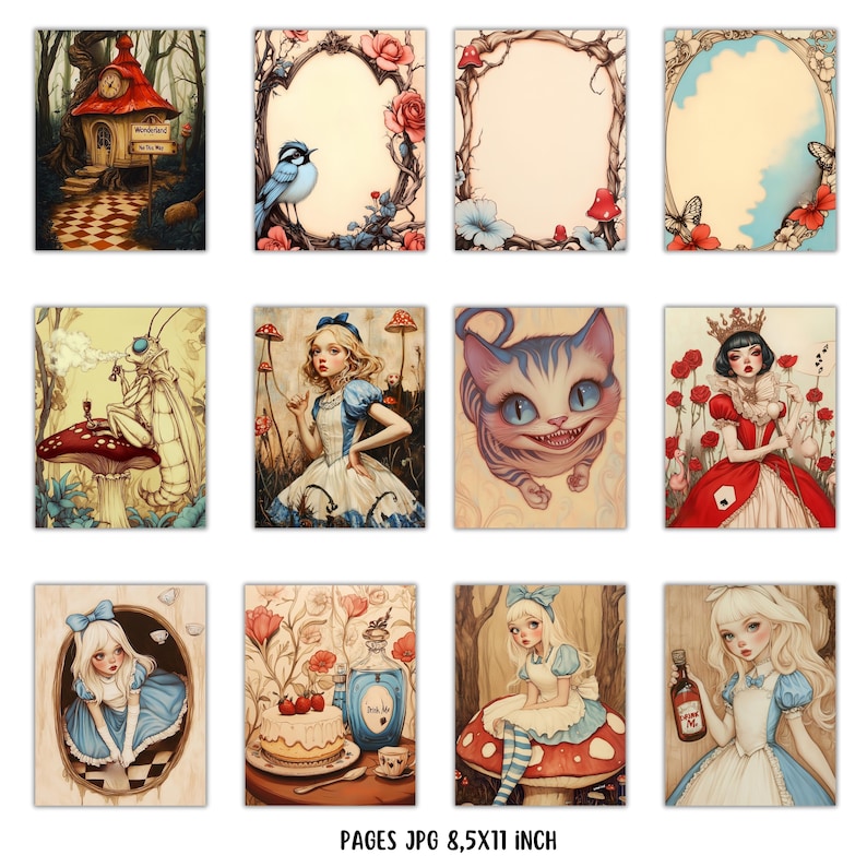 Alice Adventures Junk Journal Kit, Alice in Wonderland Printable, Mad ...