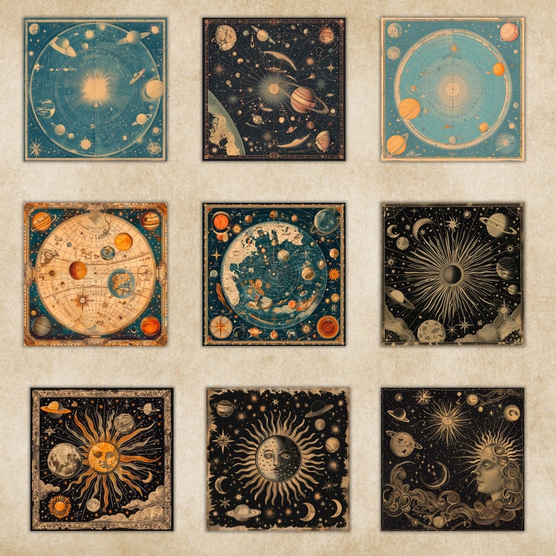 Sun Moon Pages, Star Collage Sheet, Mystical Download, Printable Galaxy ...