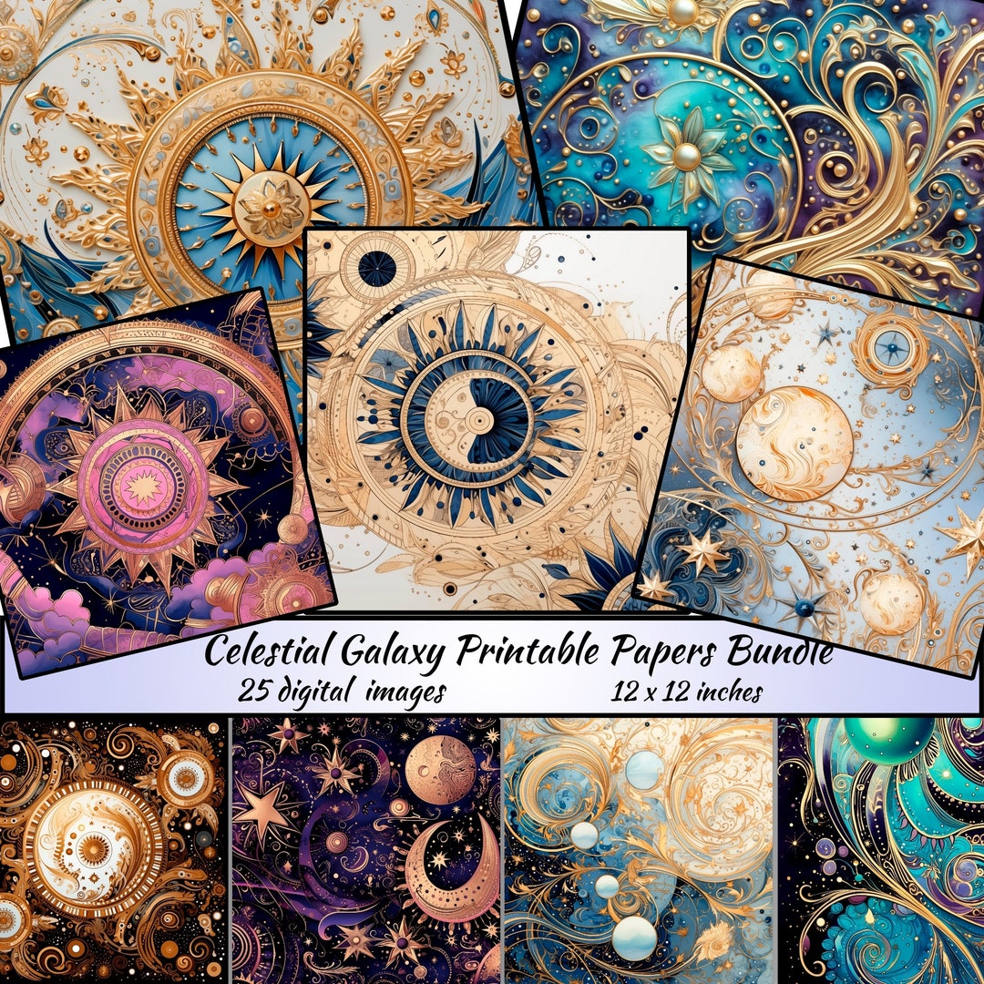 Celestial Galaxy Bundle Printable Papers, Download Printable Scrapbook ...