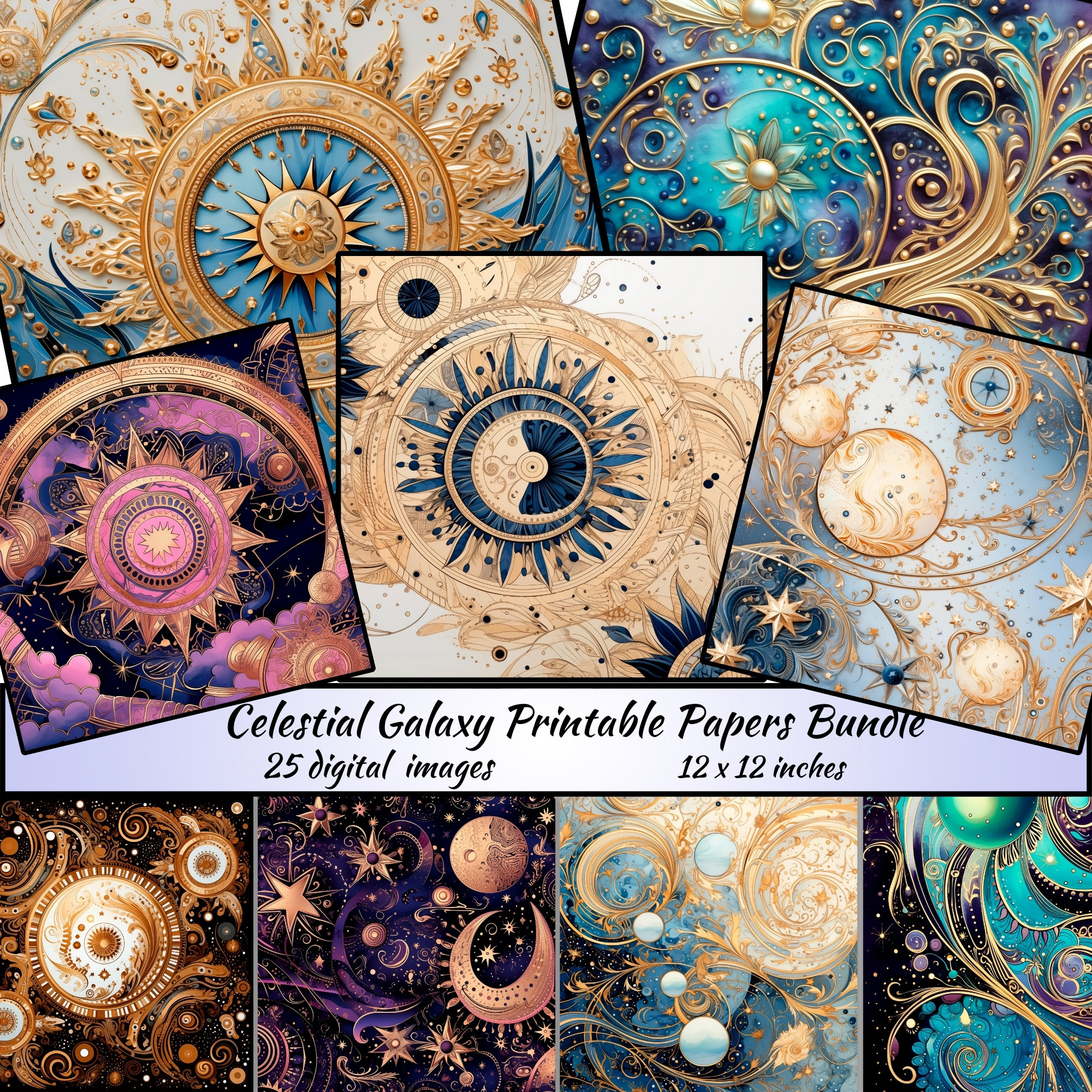 Celestial Galaxy Bundle Printable Papers, Download Printable Scrapbook ...