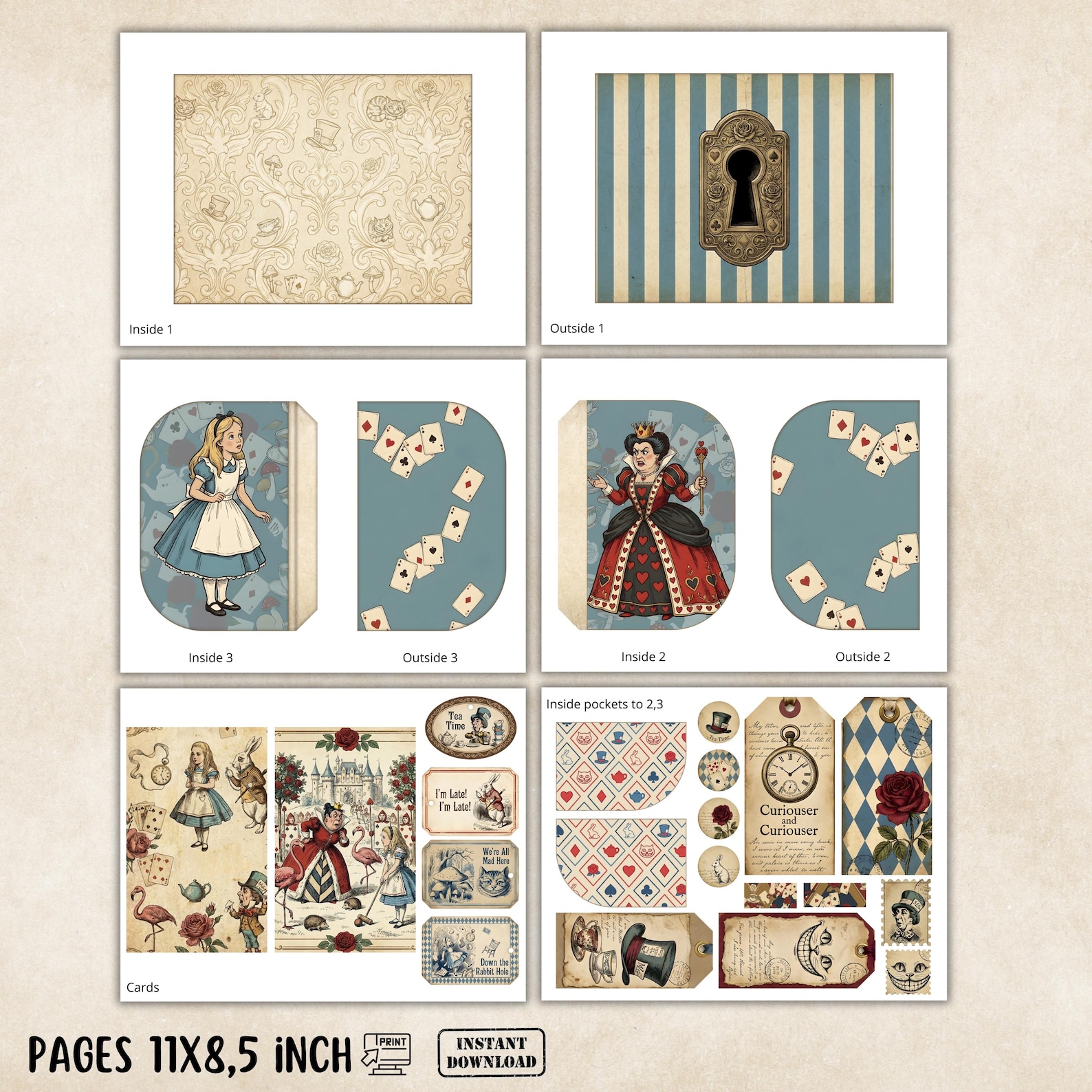 Wonderland Belly Band Folio Kit, Alice Junk Journal, Tags and Ephemera ...