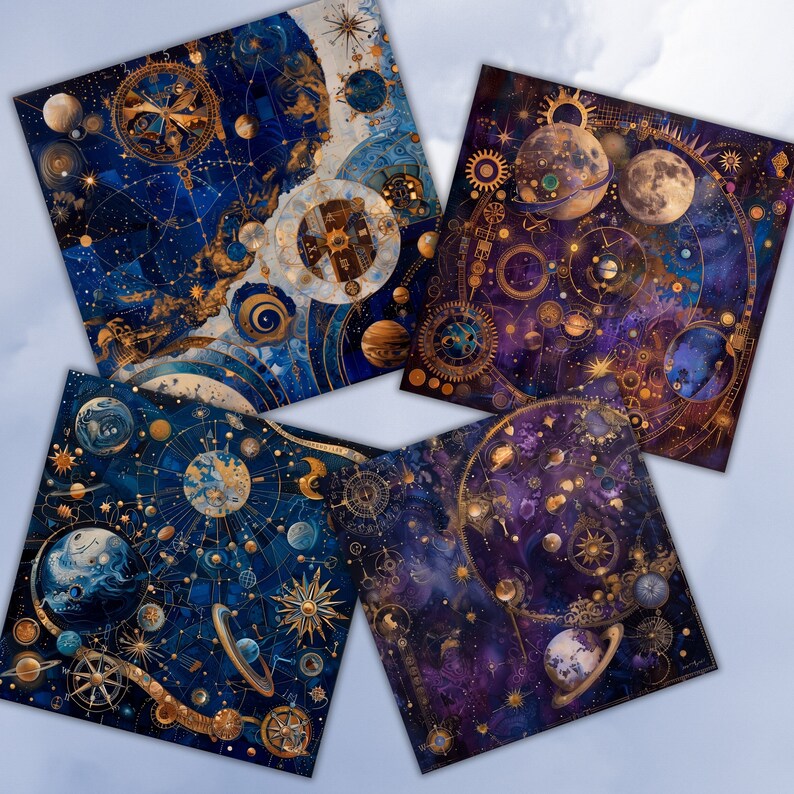 Mystical Galaxy Digital Paper, Download Moon Printable Scrapbook Paper ...