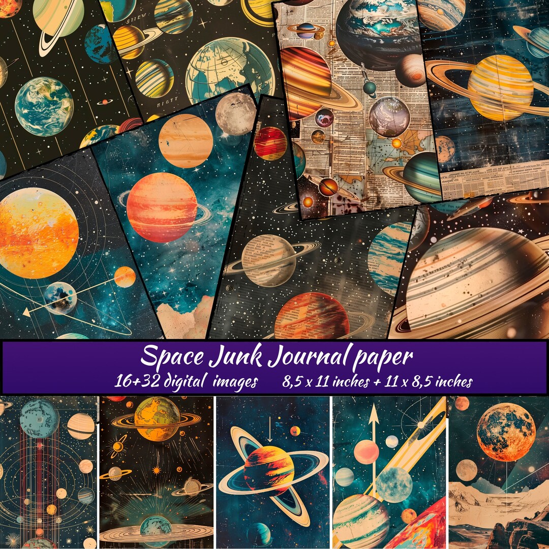Space Junk Journal Paper,galaxy Digital Scrapbook Bundle, Celestial ...