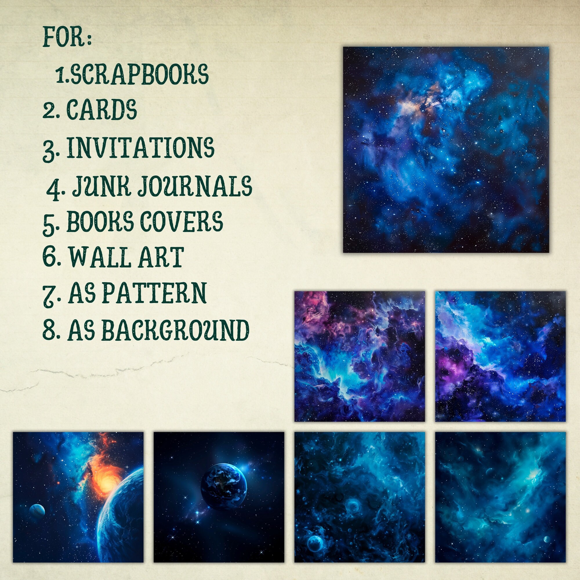 Galaxy Stars Digital Paper, Space Background, Cosmic Junk Journal ...