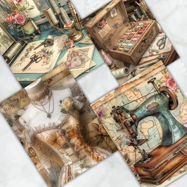 Sewing Junk Journal Pages, Scrapbook Paper Kit, Seamstress Printable ...
