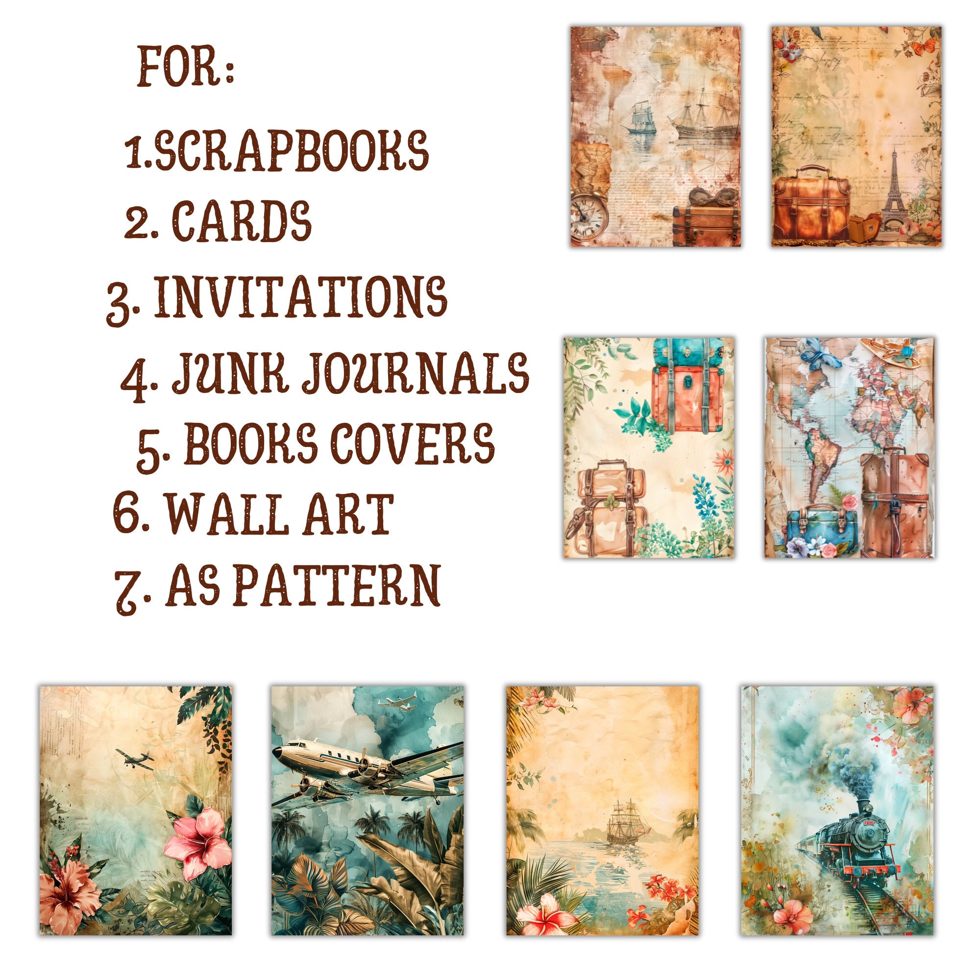 Vintage Travel Junk Journal, Printable Travel Digital Papers, Old Paper ...