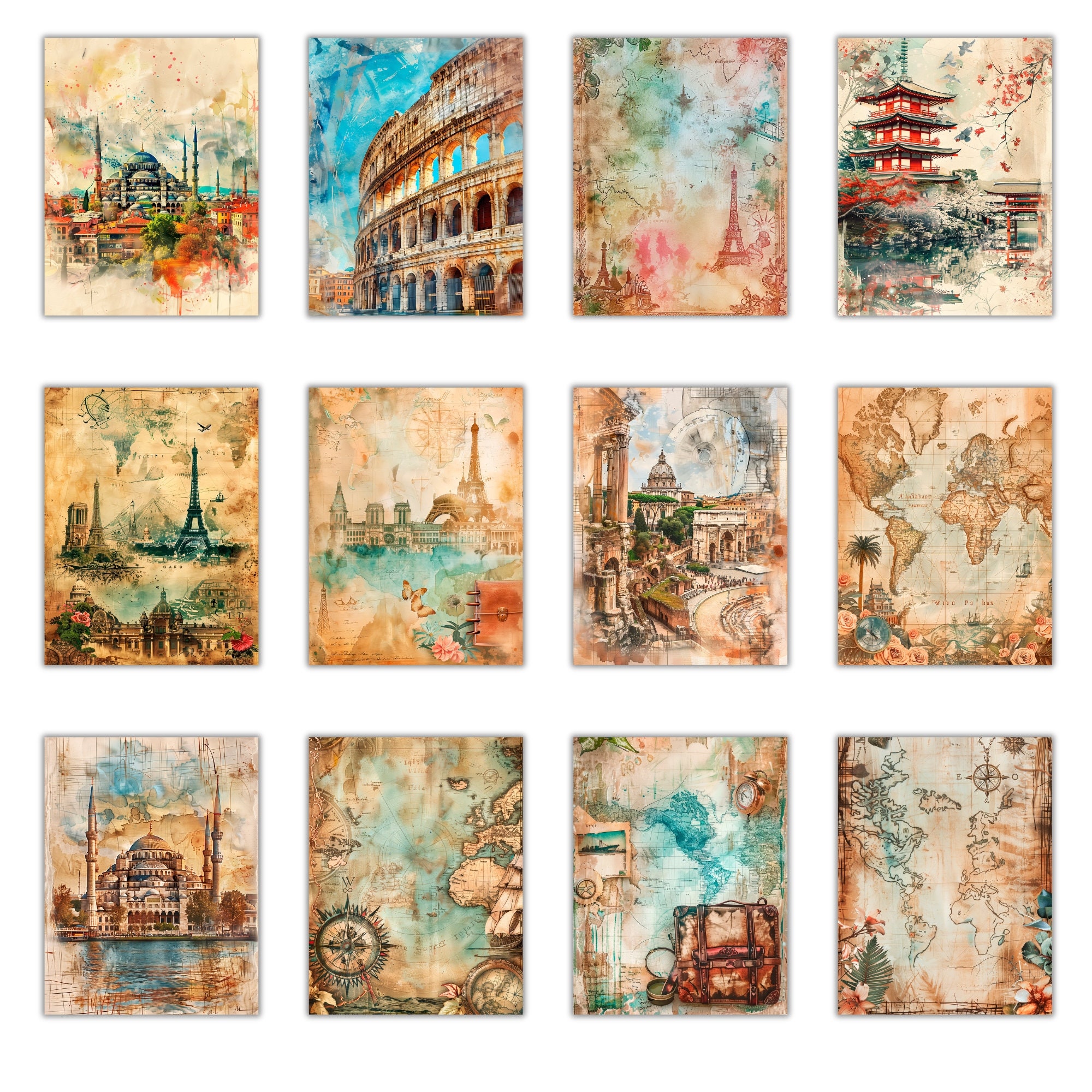 Vintage Travel Junk Journal, Printable Travel Digital Papers, Old Paper ...