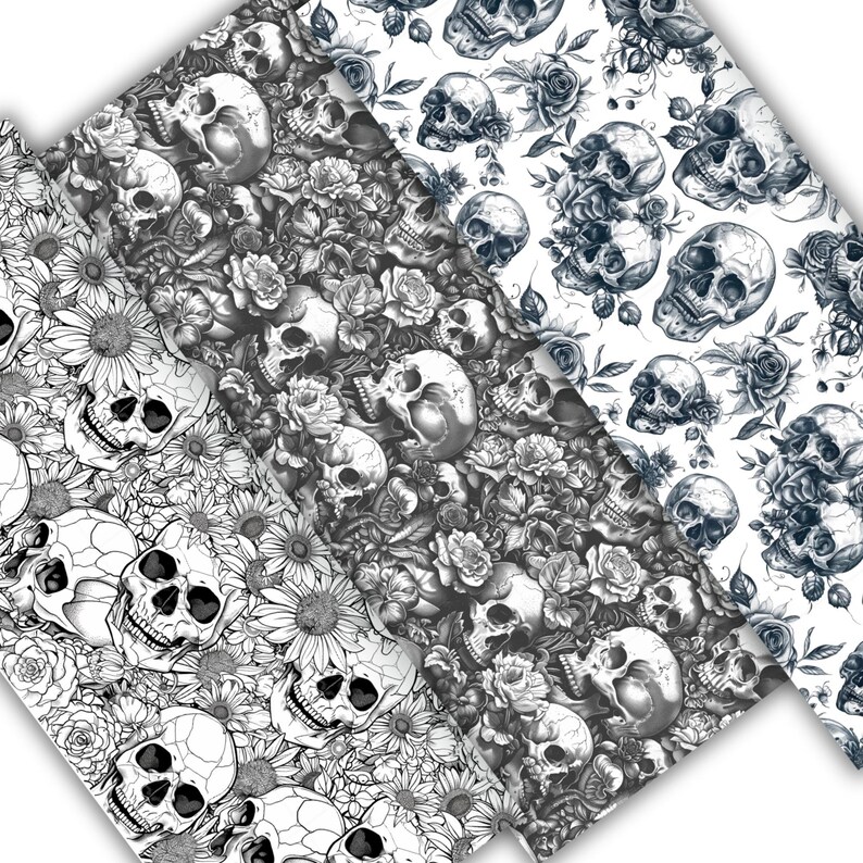 Tattoo Seamless Digital Pattern , Tattoo Themed Patterns, Skull ...