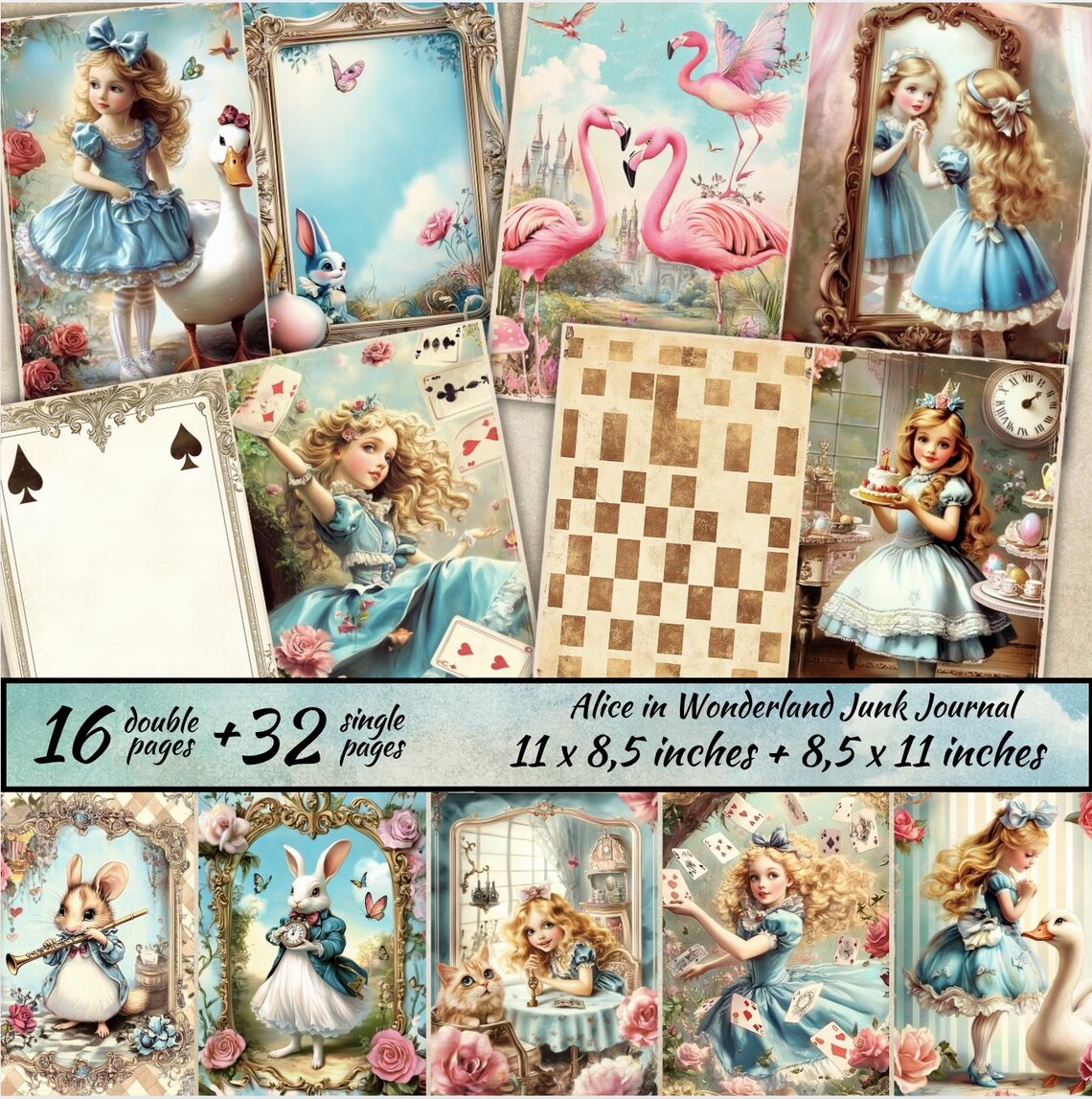 Alice in Wonderland Junk Journal, Wonderland Paper Kit, Alice Printable ...