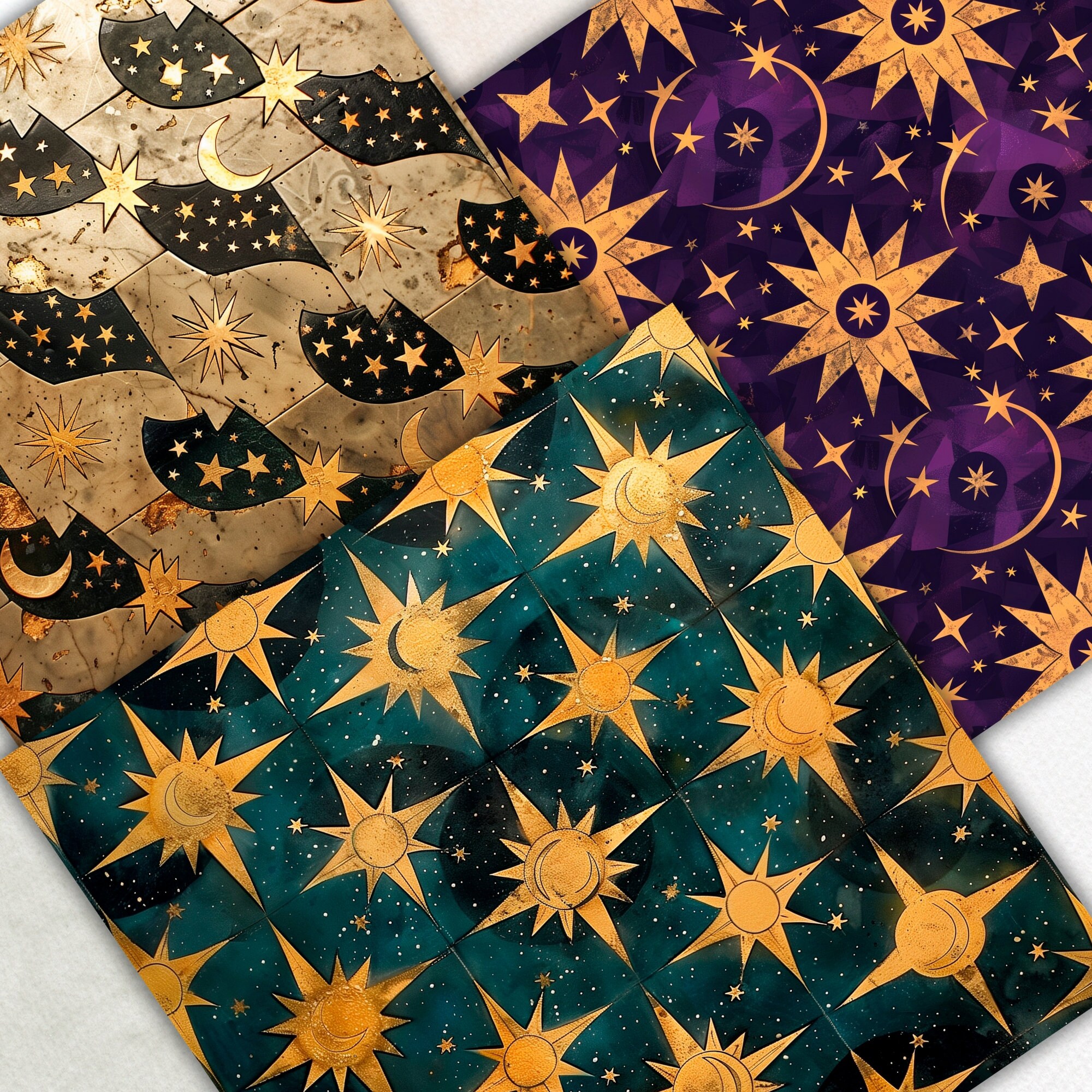 Moon & Stars Digital Background, Download Galaxy Printable Scrapbook ...