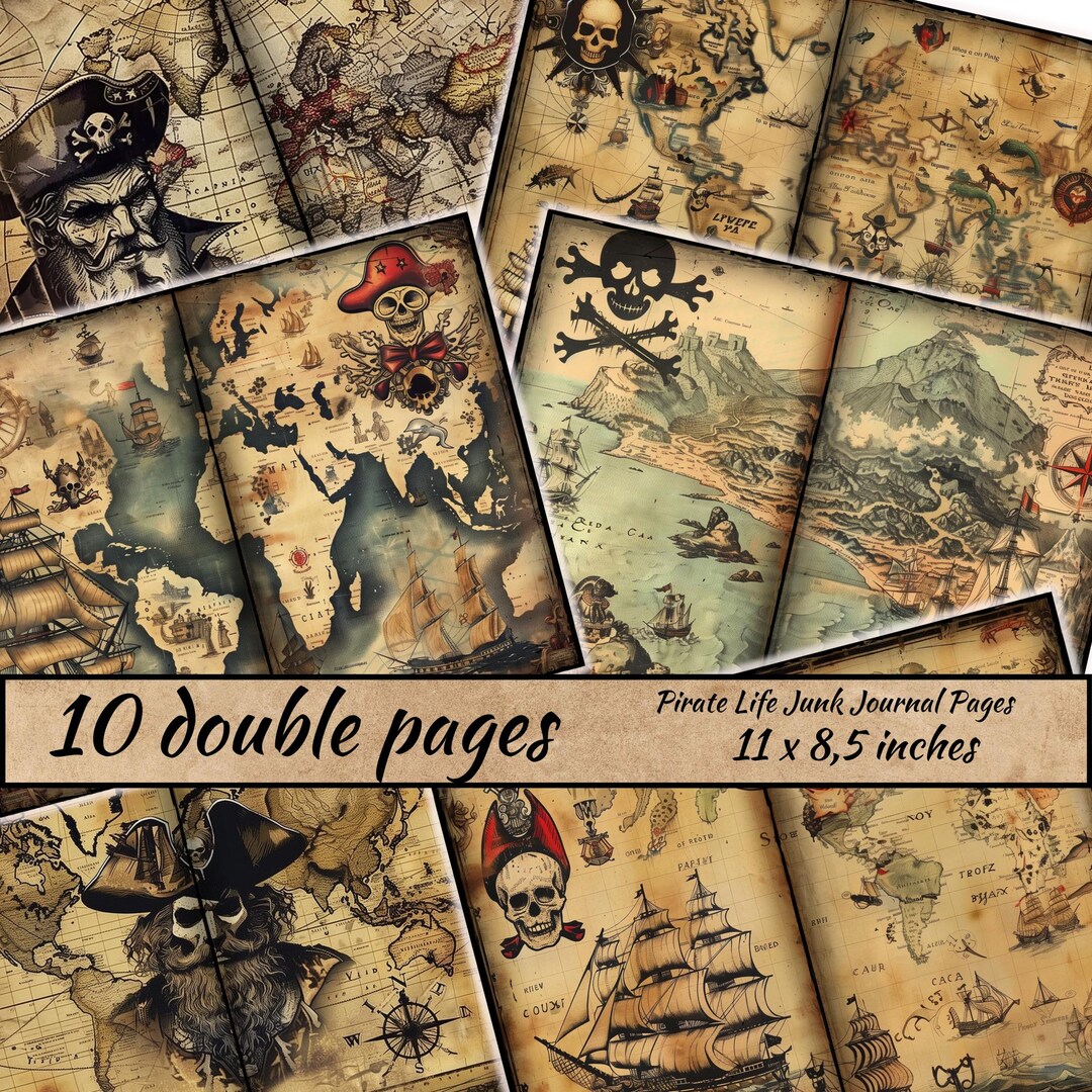 Pirate Map Junk Journal Pages, Nautical Junk Journal, Pirates Ship ...