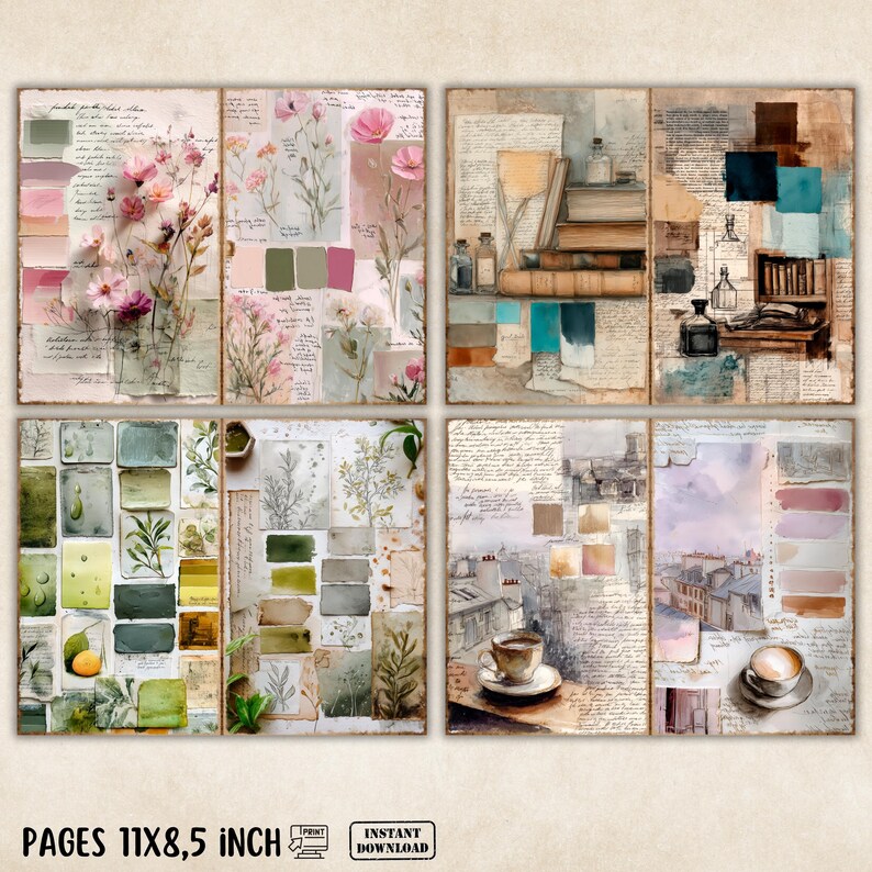 Paint Swatch Junk Journal Folio Kit, Vintage Ledger, Scrapbook Kit, Art ...