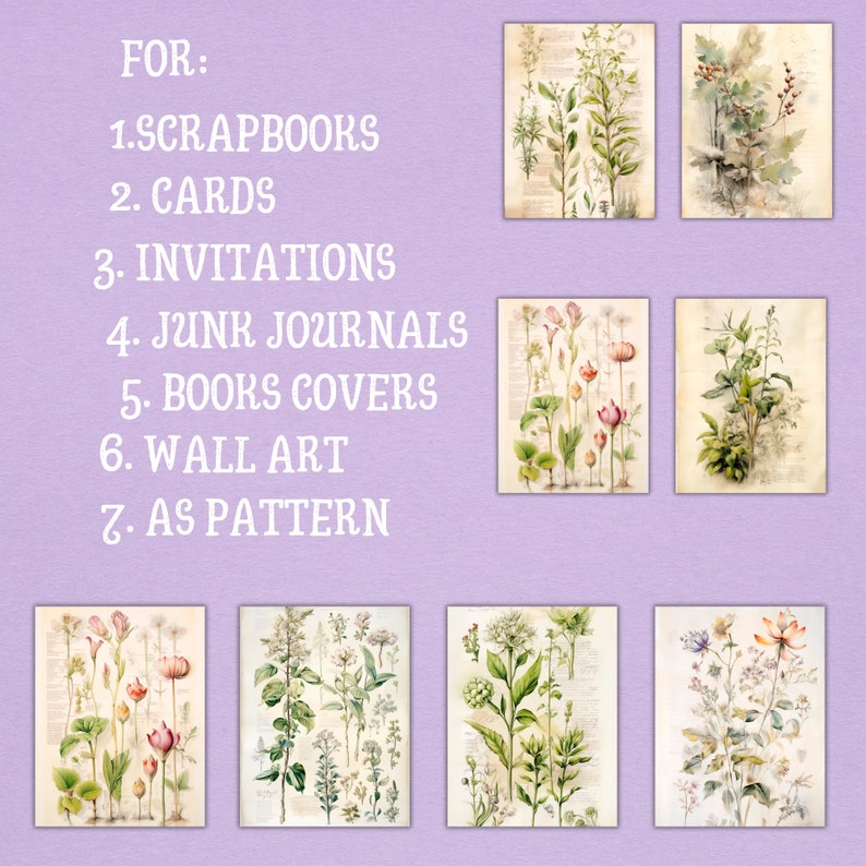 Digital Herbal Scrapbook Kit Vintage Botanical Ephemera Flower ...