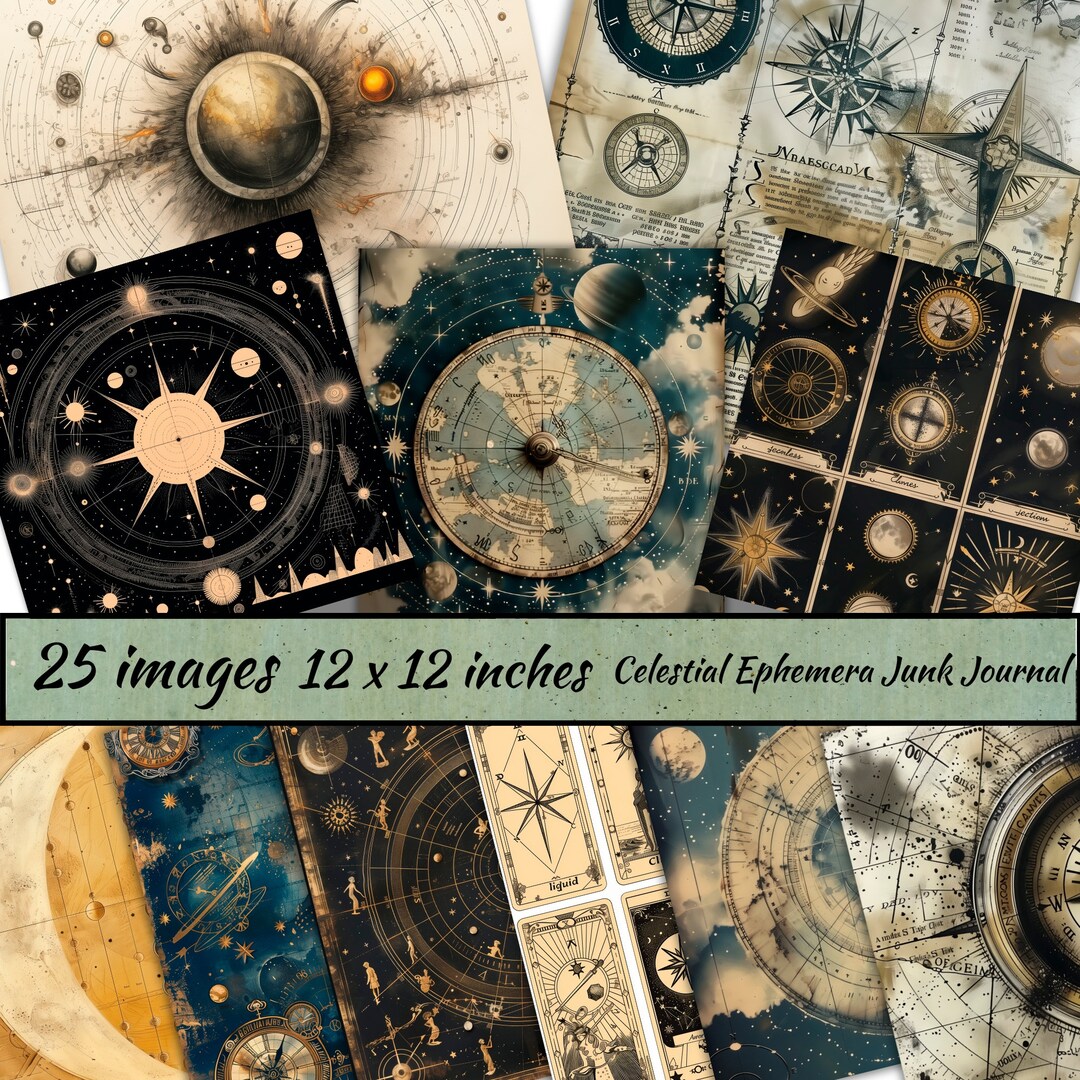 Celestial Ephemera Junk Journal, Vintage Ephemera, Moon Journal, Retro ...