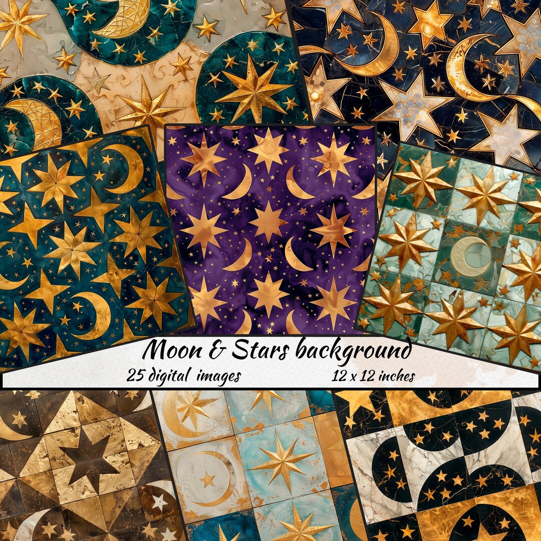 Moon & Stars Digital Background, Download Galaxy Printable Scrapbook ...