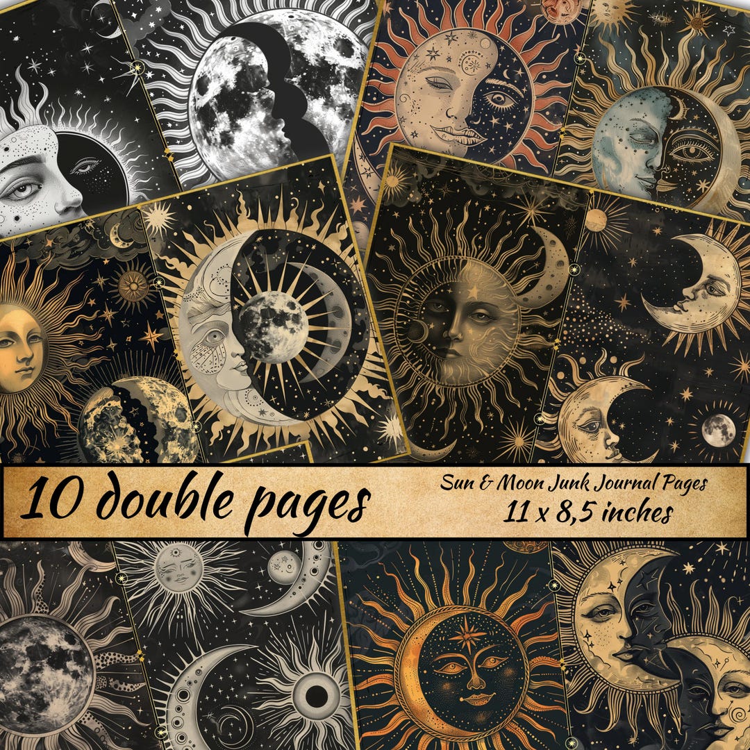 Sun & Moon Junk Journal Pages, Digital Scrapbook Paper Kit, Astronomy ...