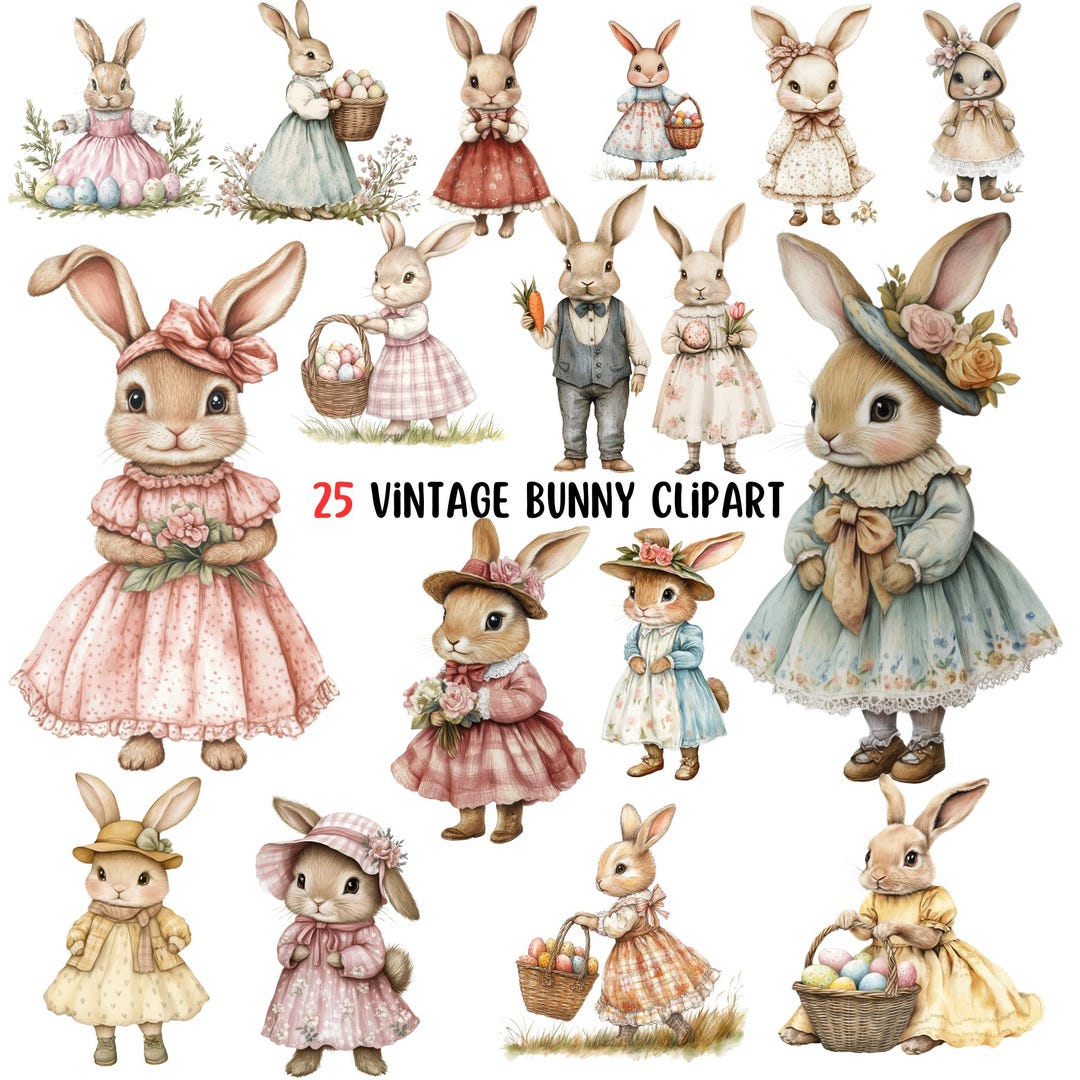 Vintage Bunny Clipart, Easter Bunny Sublimation, Commercial Use ...