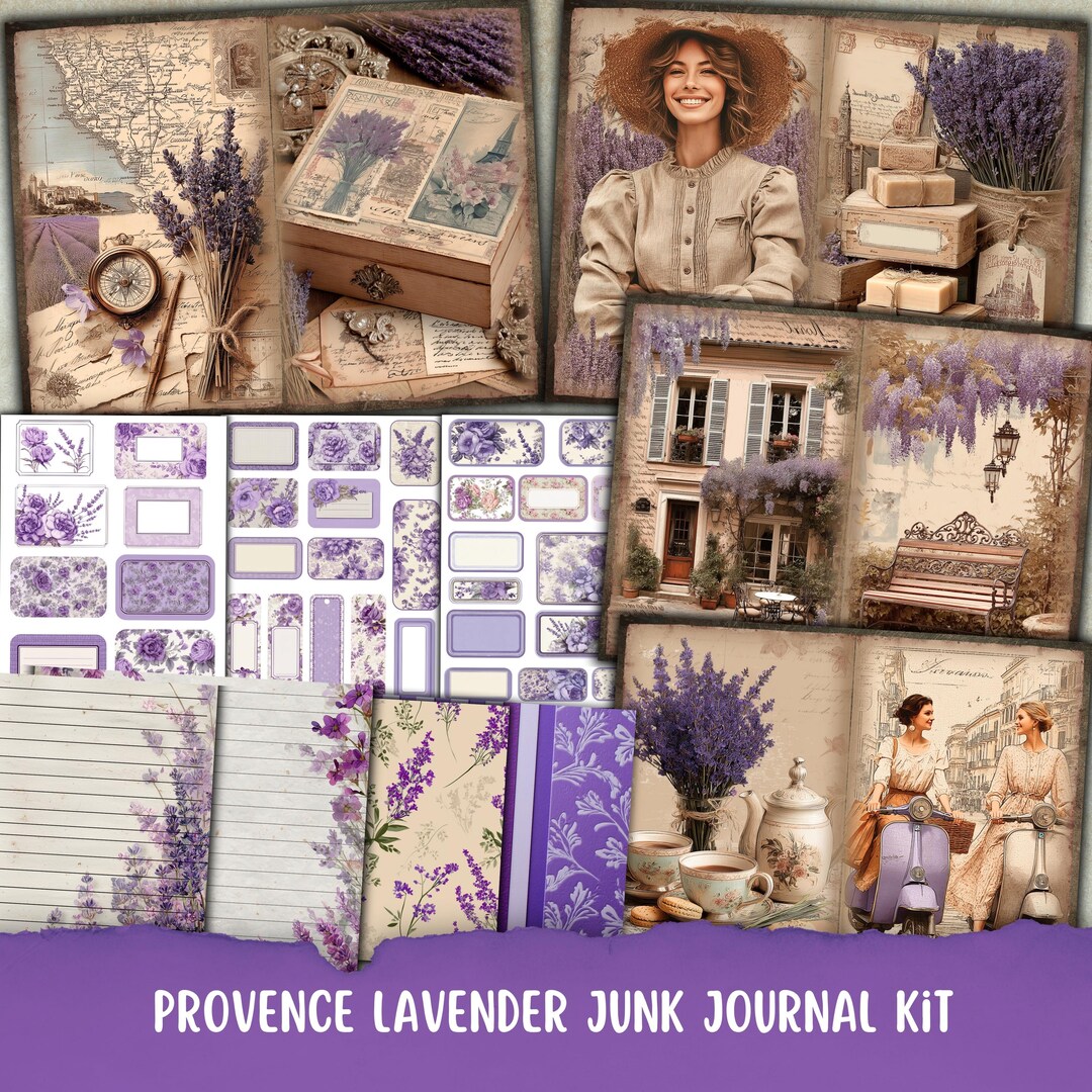Provence Lavender Junk Journal Kit, Tag Ephemera, Junk Journal Supplies ...