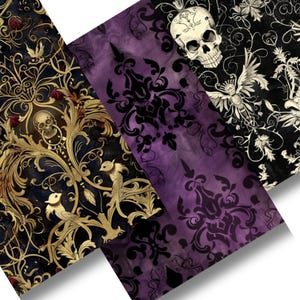 Seamless Gothic Digital Paper, Gothic Seamless Patterns, Skull Damask ...