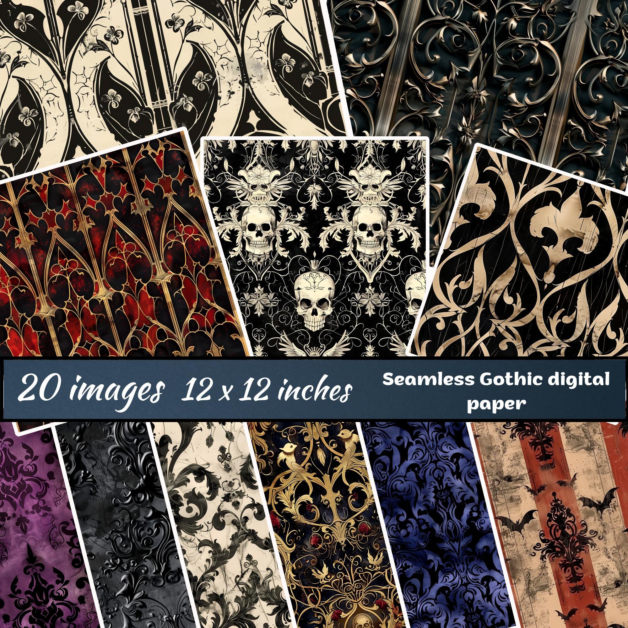 Seamless Gothic Digital Paper, Gothic Seamless Patterns, Skull Damask ...