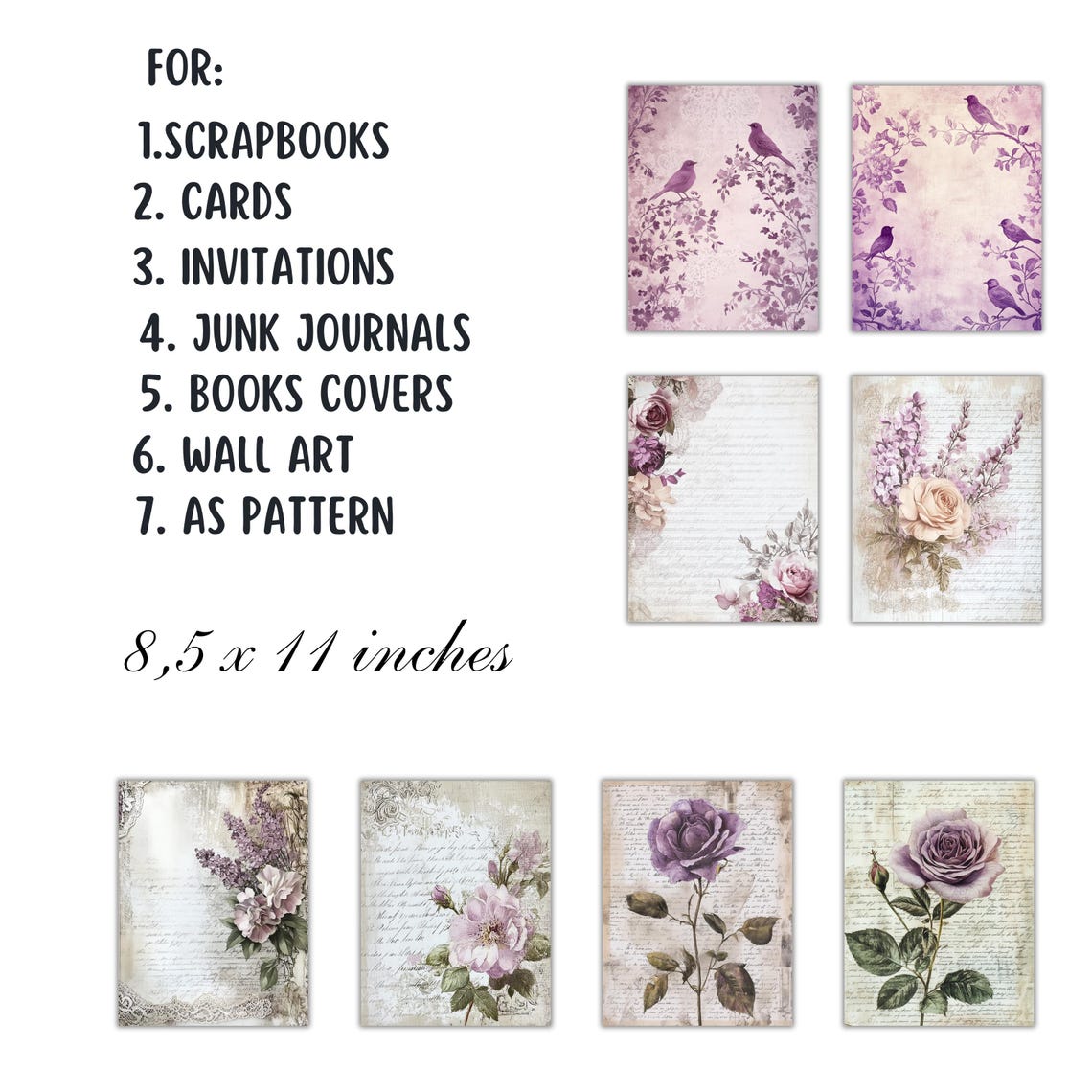 Printable Junk Journal Folio Kit, Printable Purple Paper, Vintage ...