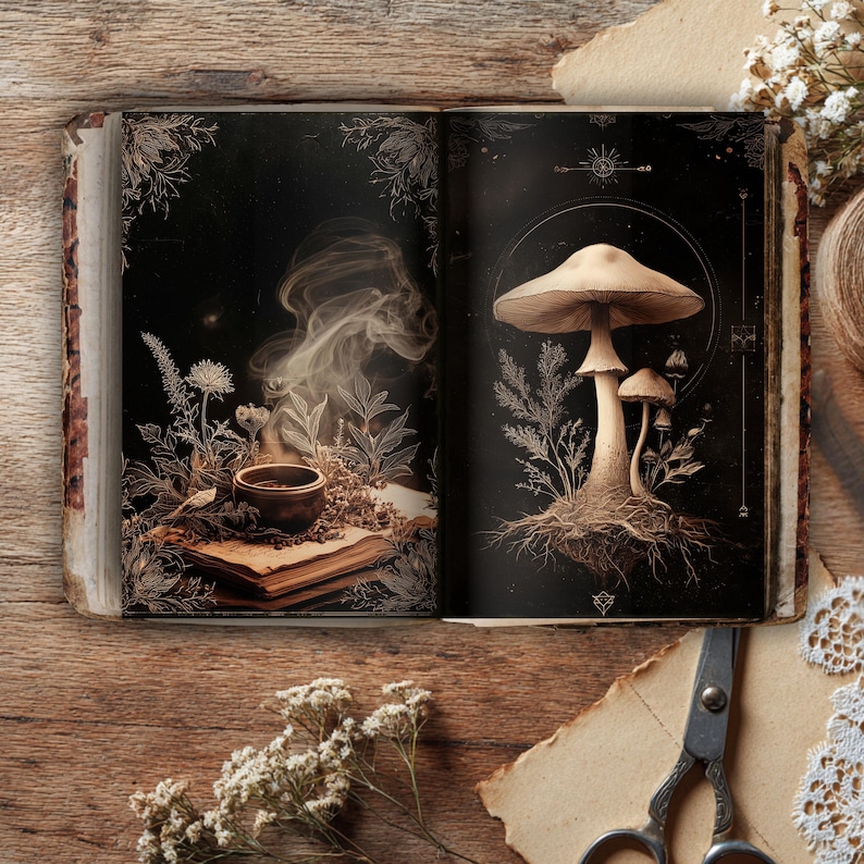 Witchy Junk Journal Pages, Gothic Scrapbook Kit, Spellbook, Dark ...