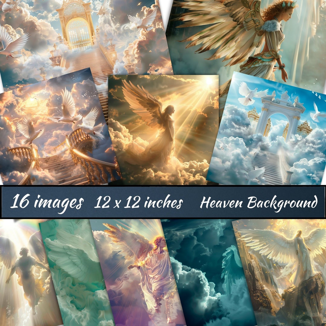 Heaven Digital Background, Digital Backdrop Angel Wings, Heaven ...