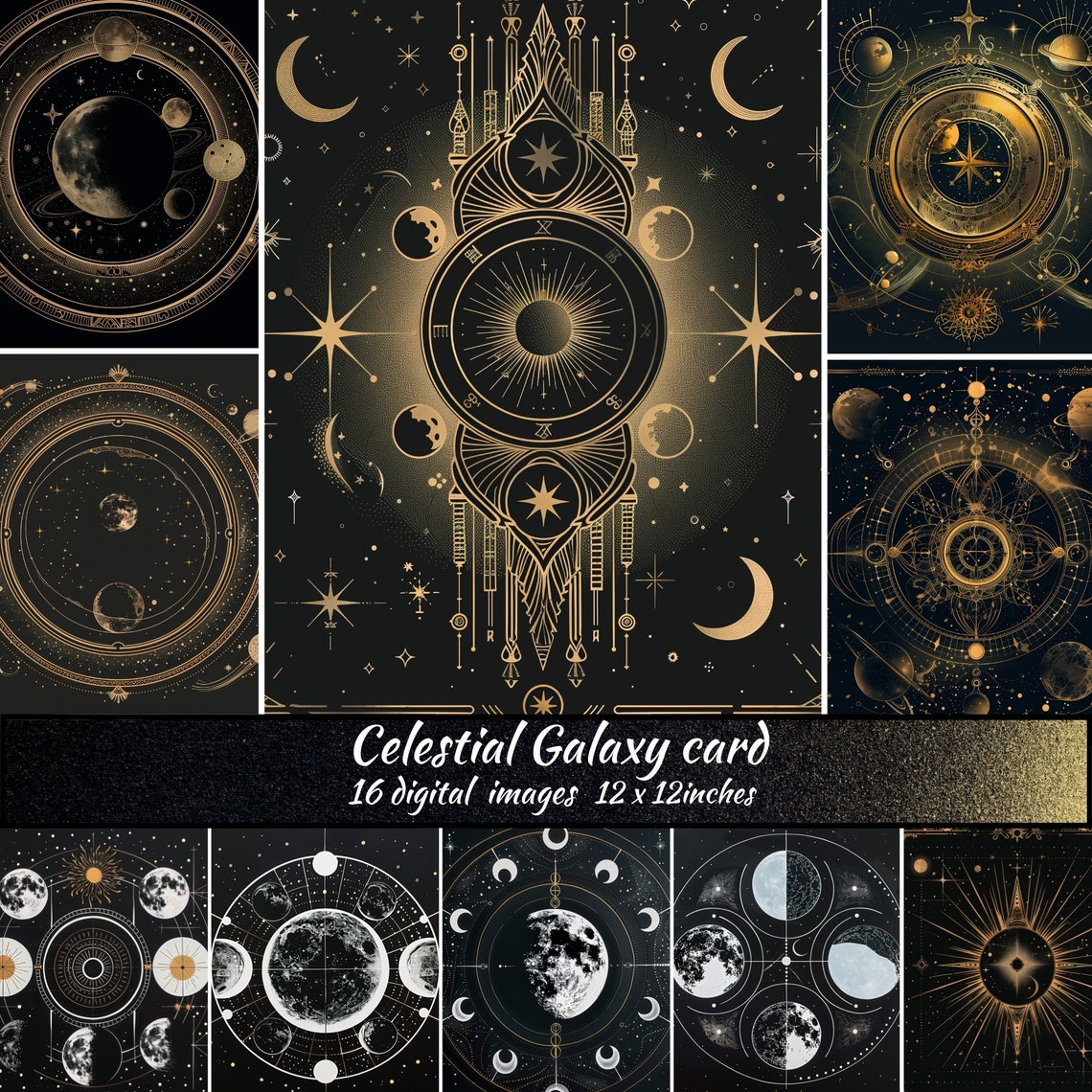 Celestial Galaxy Digital Paper, Download Moon Printable Scrapbook Paper ...
