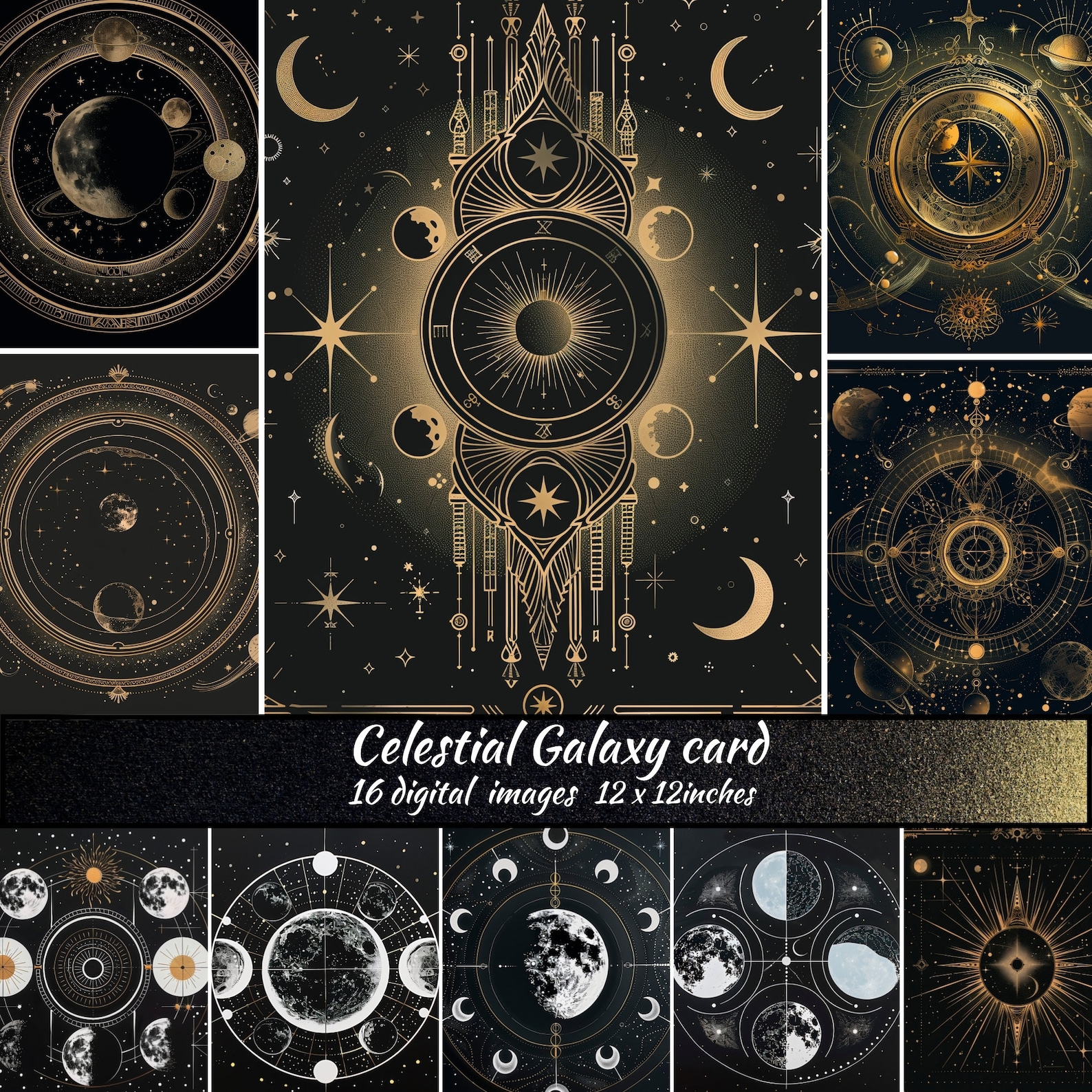Celestial Galaxy Digital Paper, Download Moon Printable Scrapbook Paper ...