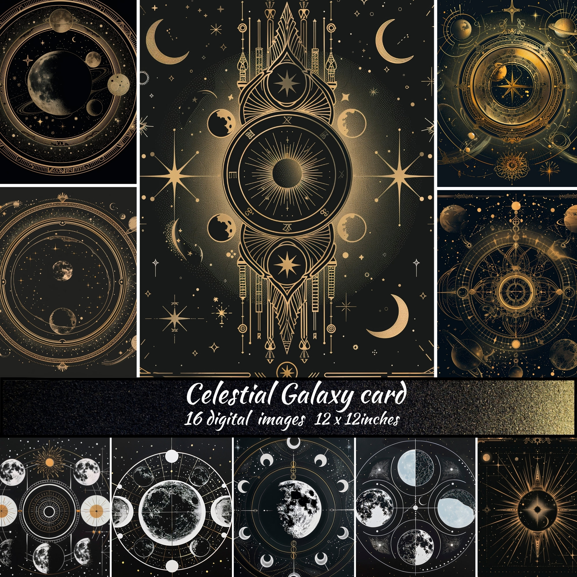 Celestial Galaxy Digital Paper, Download Moon Printable Scrapbook Paper ...