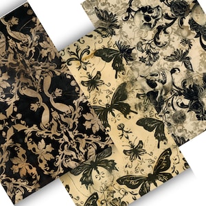 Vintage Gothic Seamless Digital Paper, Skull Halloween Scrapbook Paper ...